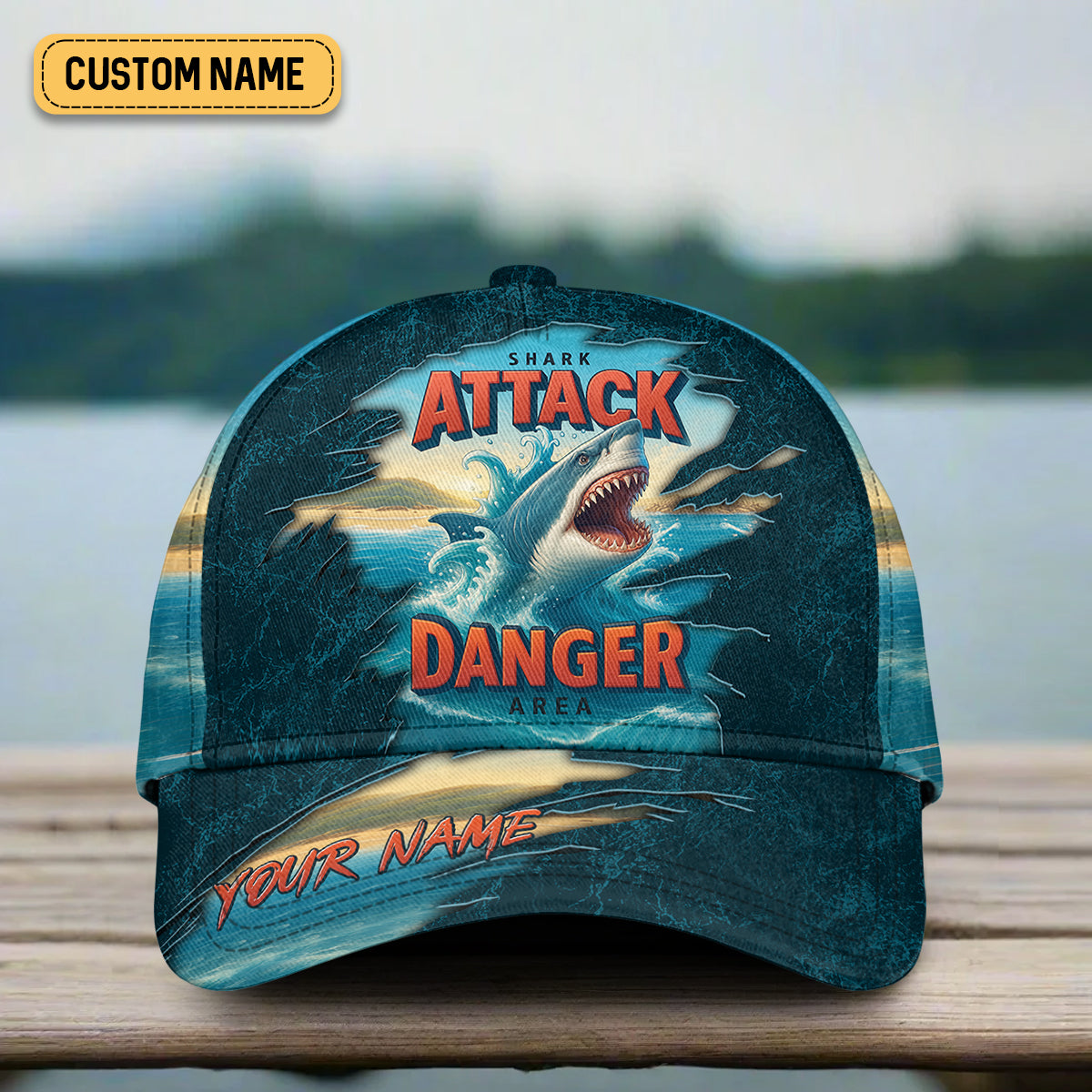Shark Attack Danger Area, Fishing Hook Hat, Fishing Trucker Hat, Fishi ...