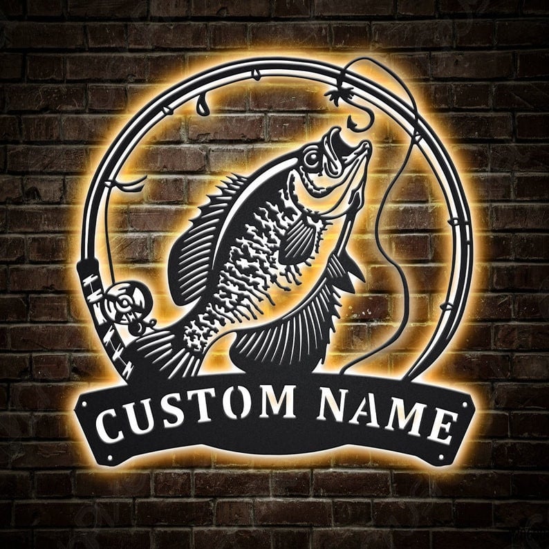 Personalized Black Crappie Fishing Fish Pole Monogram Metal Sign WITH ...